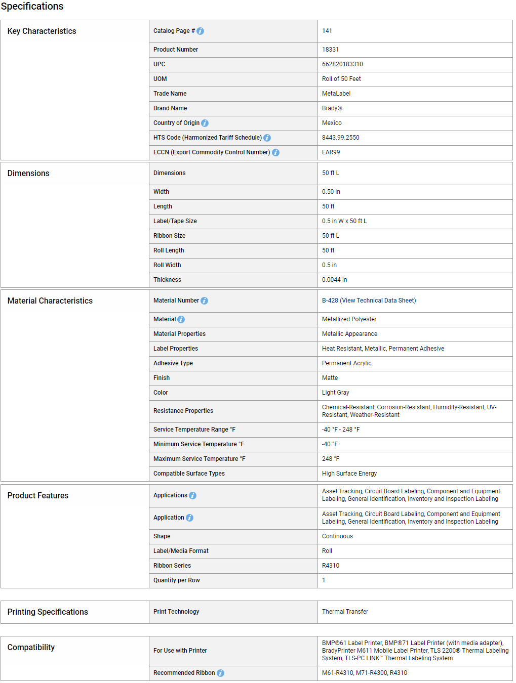 ลาเบลเบรดี้ Brady metallized polyester asset tracking labels
